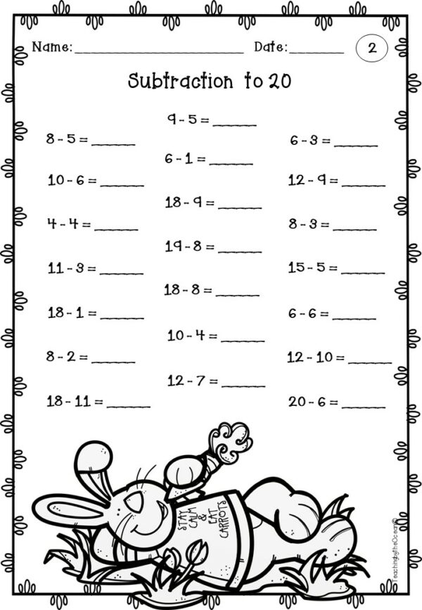 Easter Subtraction to 20 Fact Fluency Worksheets | Made By Teachers
