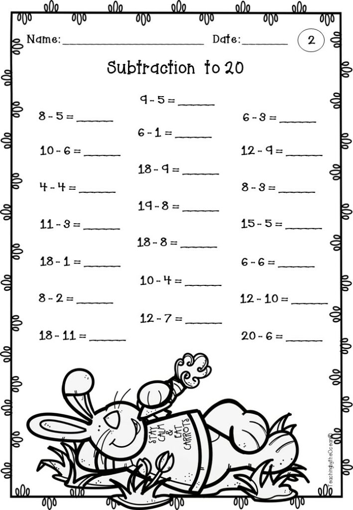 Easter Subtraction to 20 Fact Fluency Worksheets | Made By Teachers