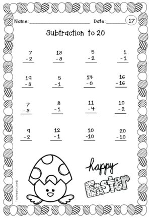 Easter Subtraction to 20 Fact Fluency Worksheets | Made By Teachers