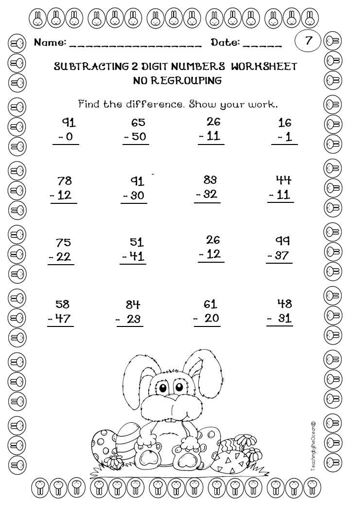 Subtracting 2 Digit Numbers Worksheets - Easter | Made By Teachers
