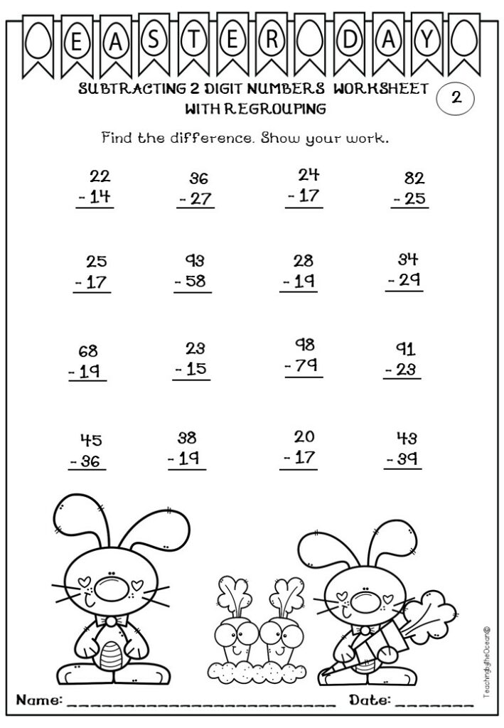 Subtracting 2 Digit Numbers Worksheets - Easter | Made By Teachers