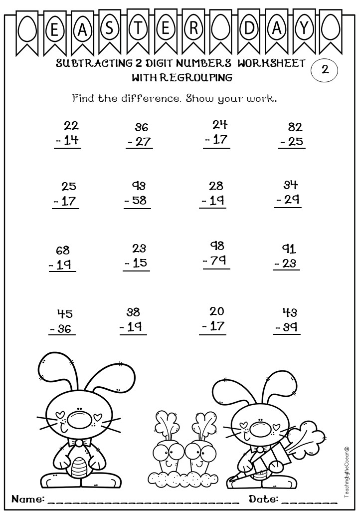 Subtracting 2 Digit Numbers Worksheets - Easter | Made By Teachers