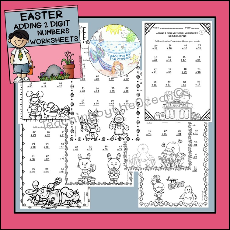 Adding and Subtracting 2 Digit Numbers Worksheets - Easter | Made By ...