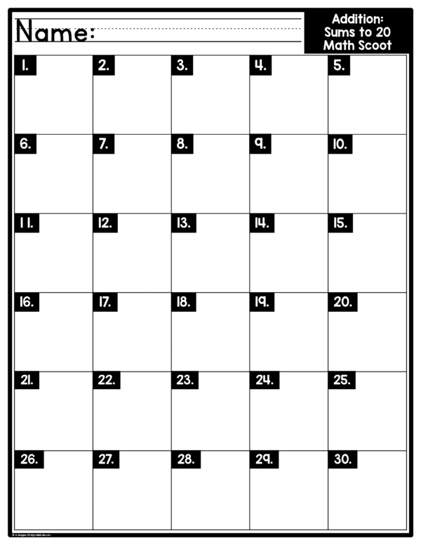 Math Scoot! Addition to 20 (sums to 20) | Made By Teachers