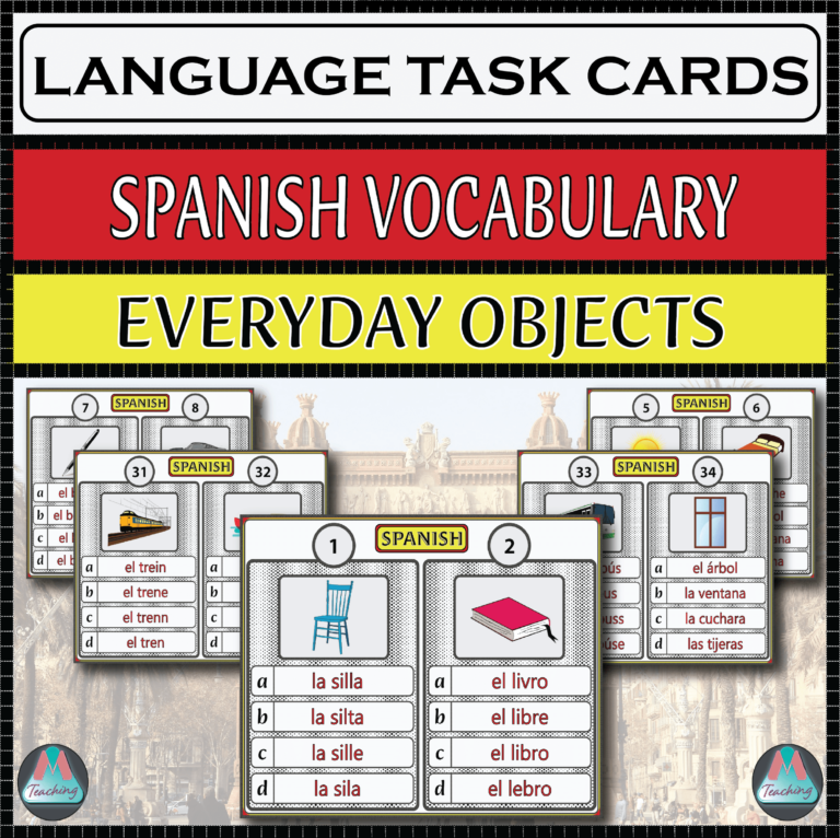 Spanish Match & Task Cards - Everyday Objects Bundle | Made By Teachers