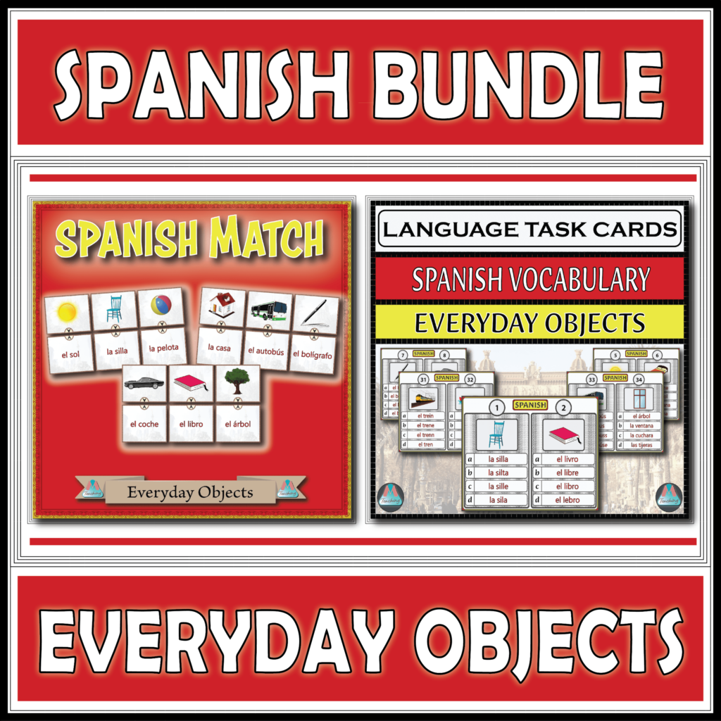 Spanish Match & Task Cards - Everyday Objects Bundle | Made By Teachers