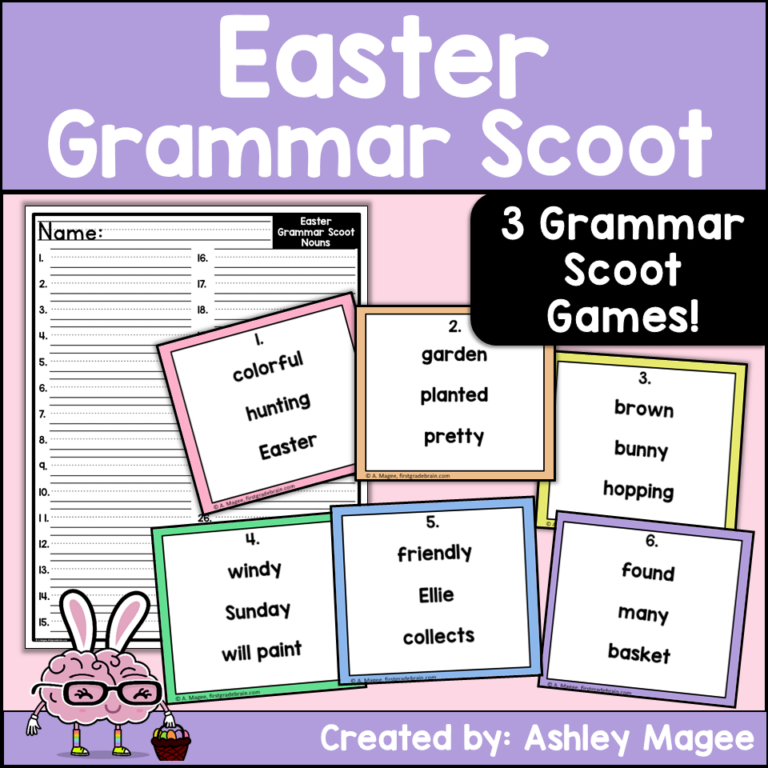 Easter Grammar Scoot Game Task Card Center Nouns Verbs and Adjectives ...