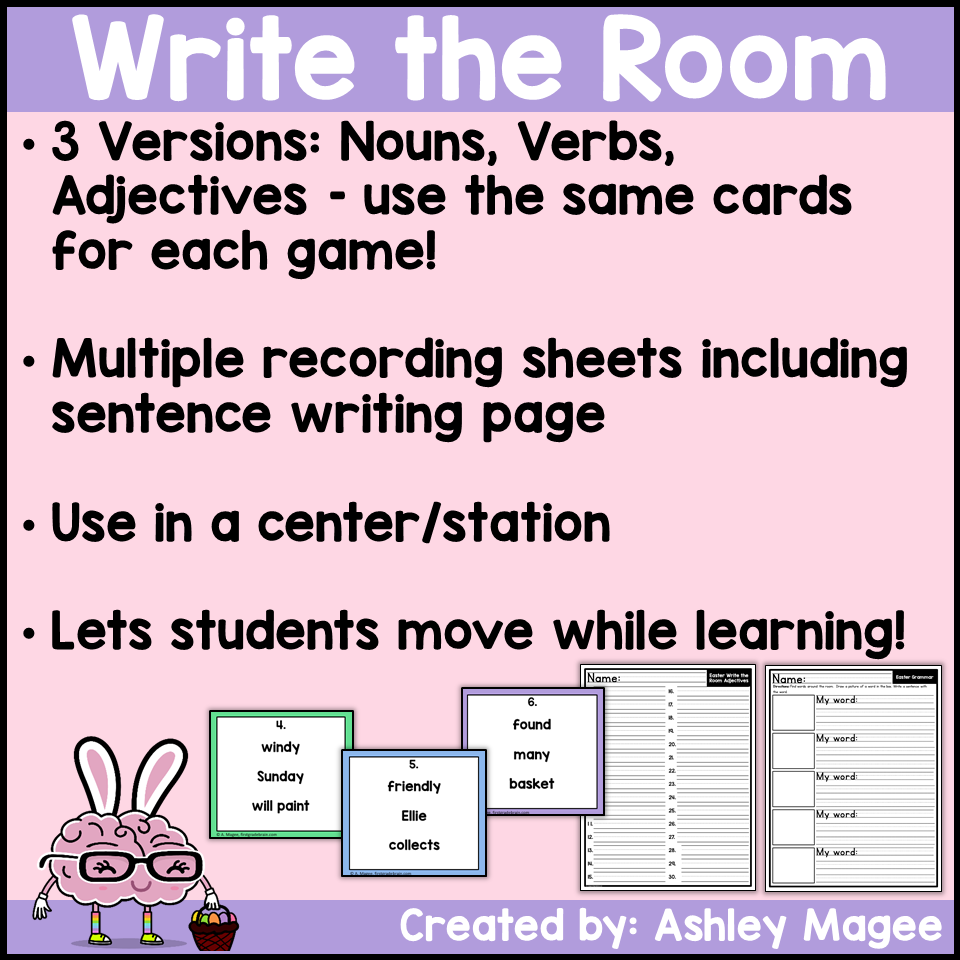 Easter Grammar Scoot Game Task Card Center Nouns Verbs and Adjectives ...