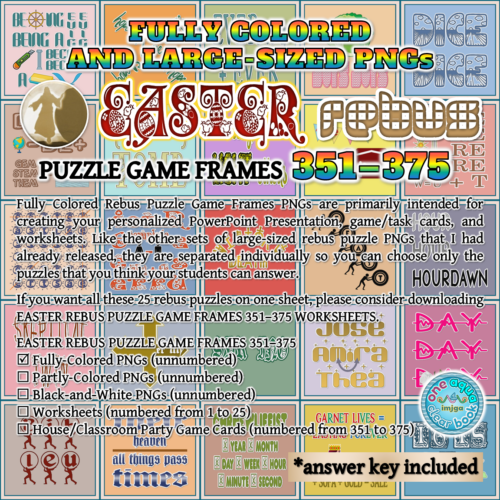 Fully Colored Rebus Puzzle Frames 101-120 PNGs - Made By Teachers