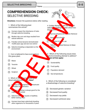 Artificial Selection and Selective Breeding Reading Passage Worksheets ...