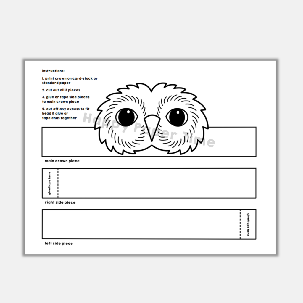 Snowy owl Paper Crown Printable Coloring Craft | Made By Teachers