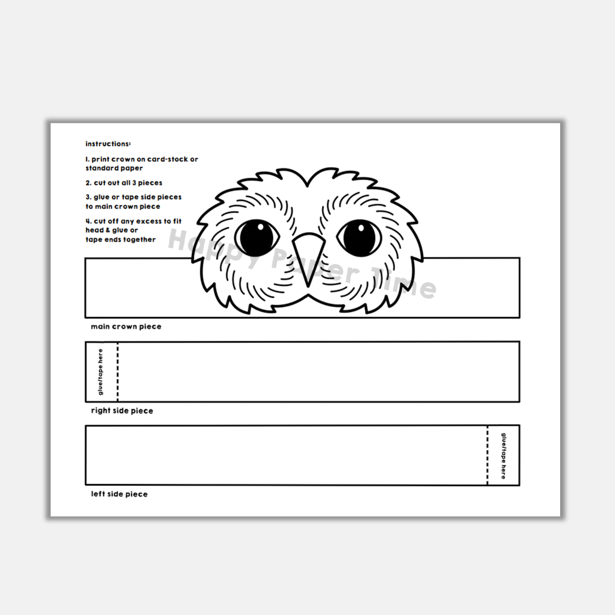 Snowy owl Paper Crown Printable Coloring Craft | Made By Teachers