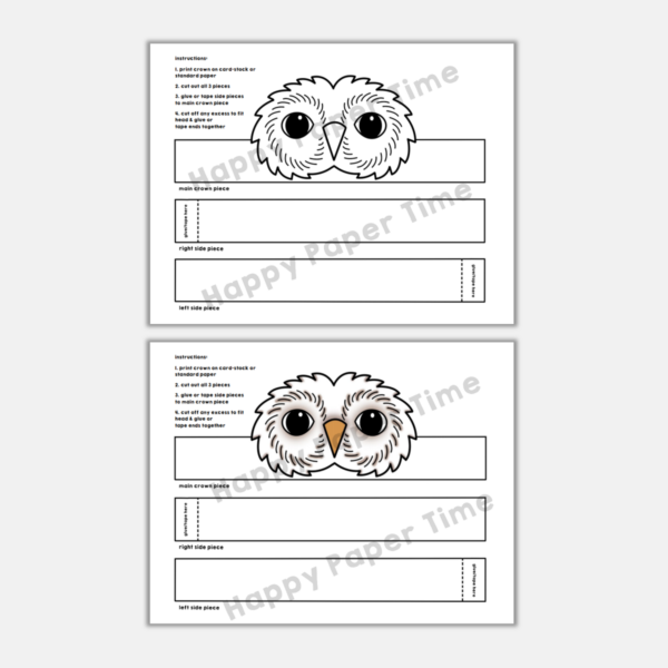 Snowy owl Paper Crowns Printable Coloring Craft | Made By Teachers