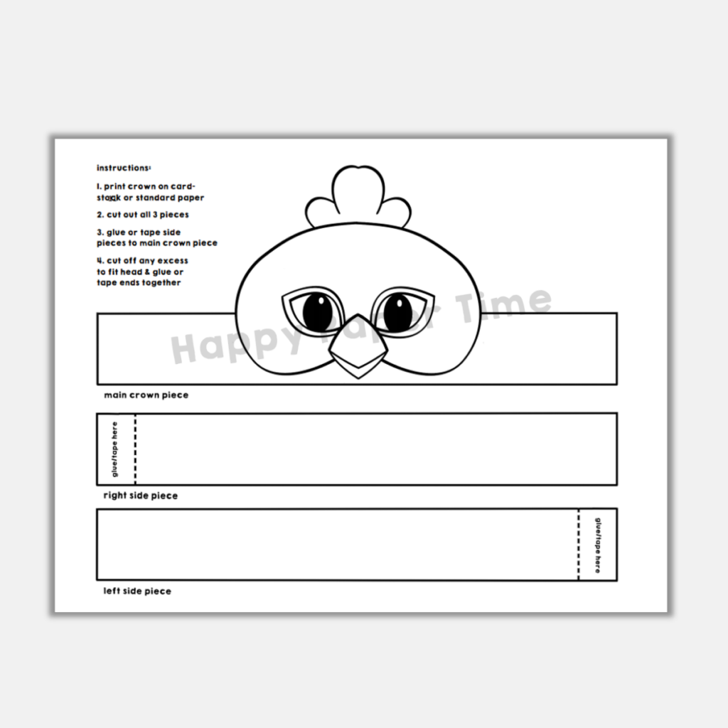 Chicken Paper Crown Printable Farm Coloring Craft - Made By Teachers