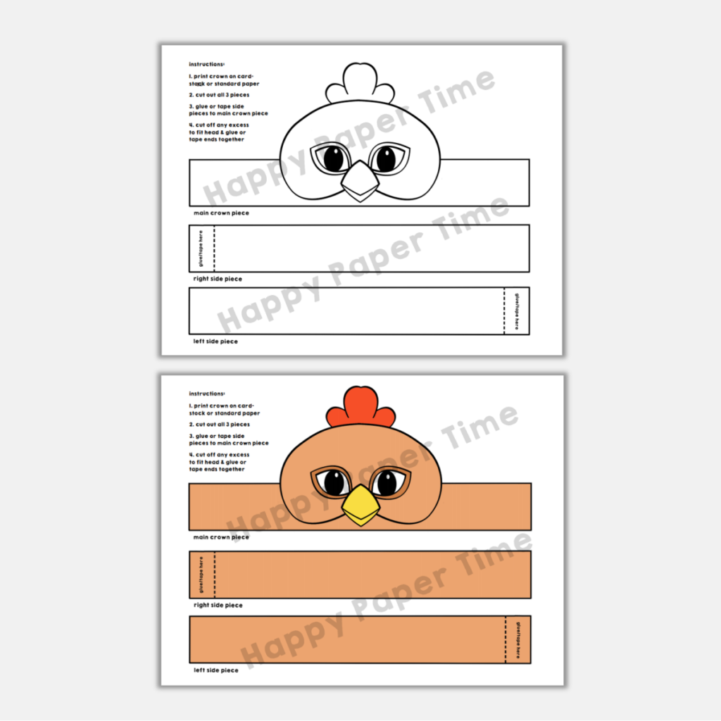 Chicken Paper Crowns Printable Farm Coloring Craft | Made By Teachers