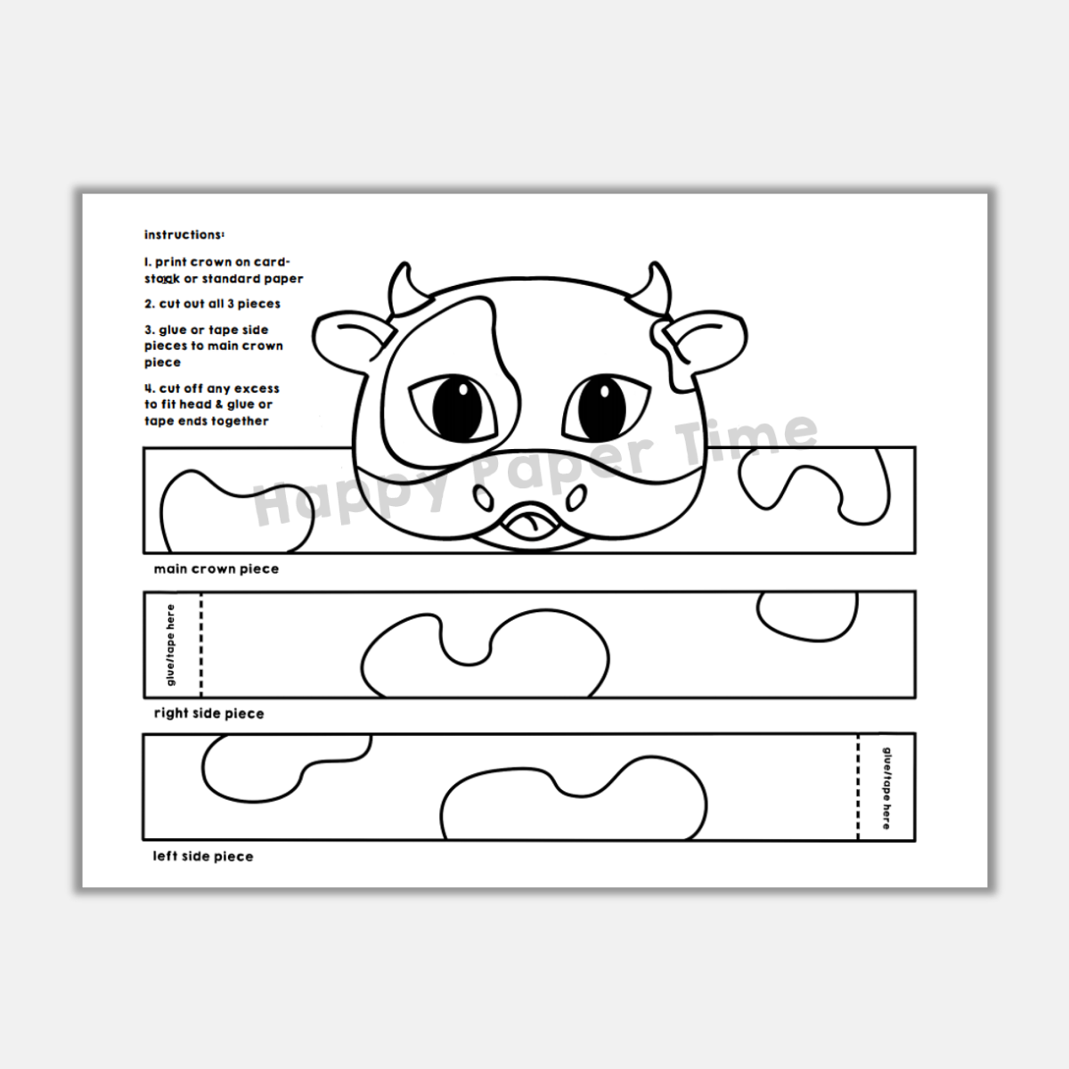 Cow Paper Crown Printable Farm Coloring Craft | Made By Teachers