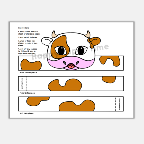Cow Paper Crown Printable Farm Costume Craft - Made By Teachers