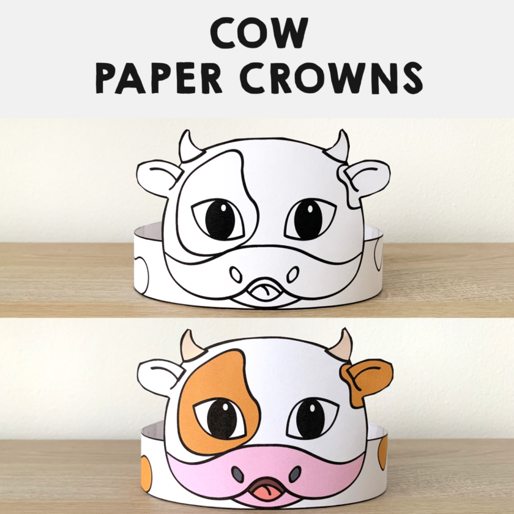 Cow Paper Crowns Printable Farm Coloring Craft | Made By Teachers