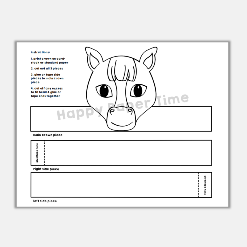 Horse Pony Paper Crown Printable Farm Coloring Craft | Made By Teachers