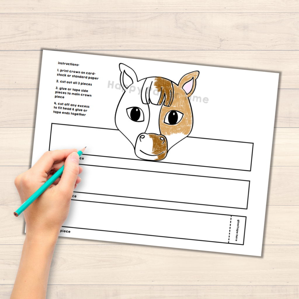 Horse Pony Paper Crown Printable Farm Coloring Craft | Made By Teachers