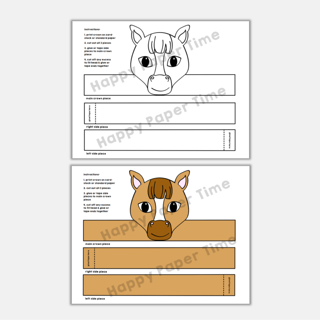 Horse Pony Paper Crowns Printable Farm Coloring Craft | Made By Teachers