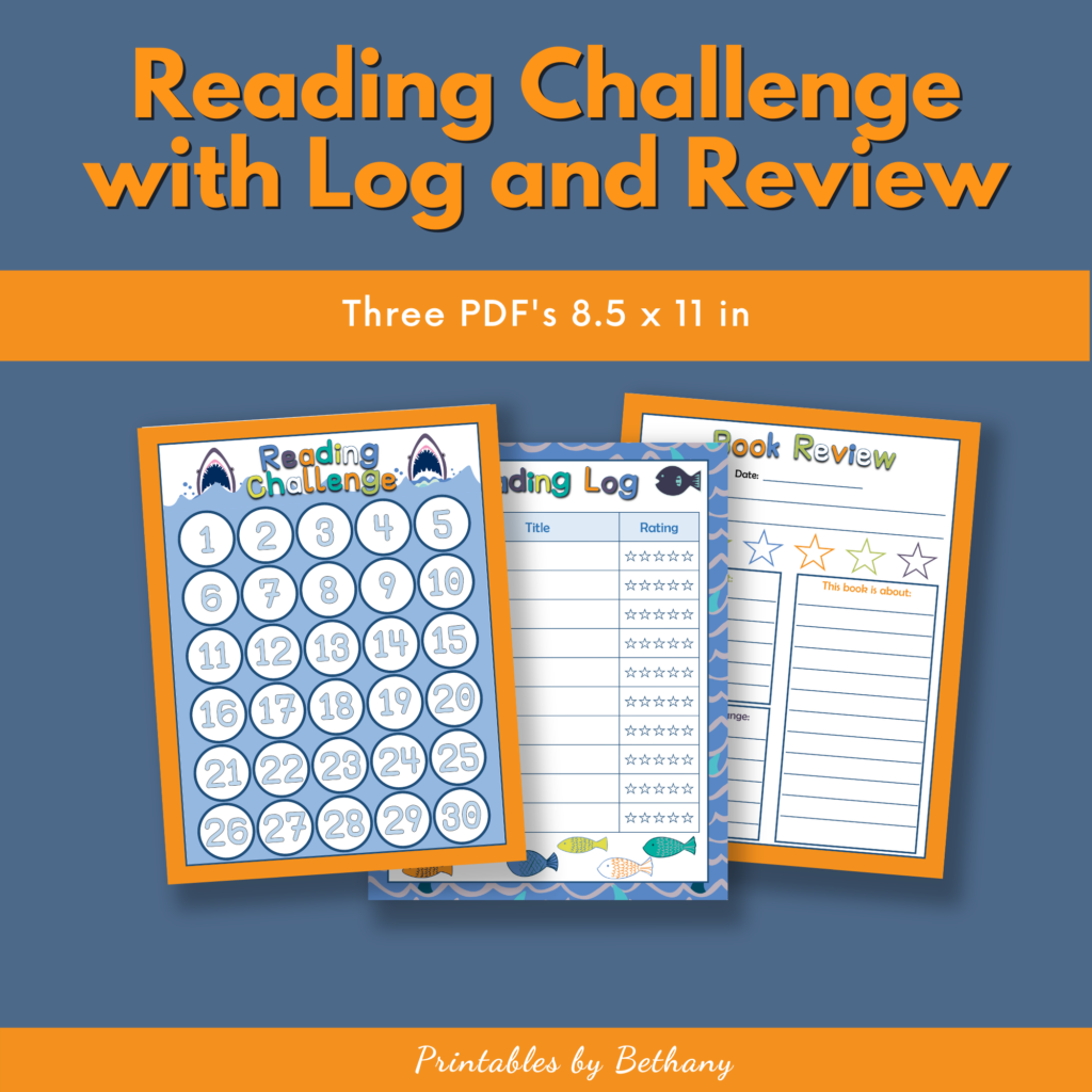 Printable Reading Challenge Book Review Report Ocean Shark Theme | Made ...