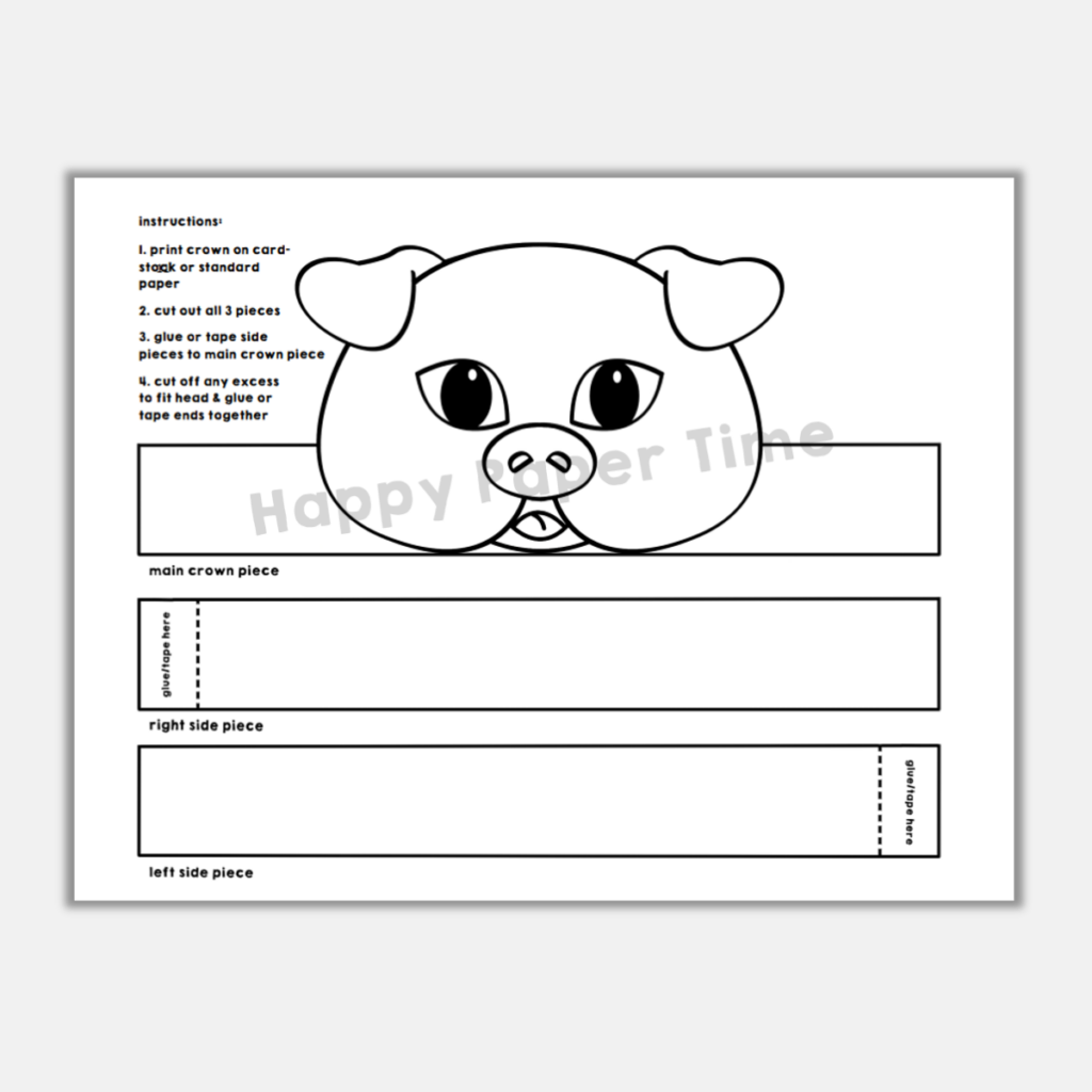 Pig Paper Crown Printable Farm Animal Coloring Craft | Made By Teachers