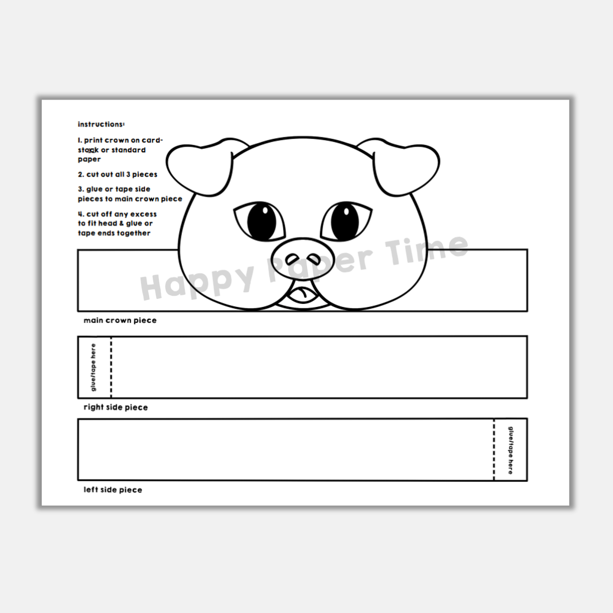 Pig Paper Crown Printable Farm Animal Coloring Craft | Made By Teachers