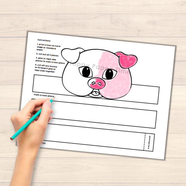 Pig Paper Crown Printable Farm Animal Coloring Craft - Made By Teachers