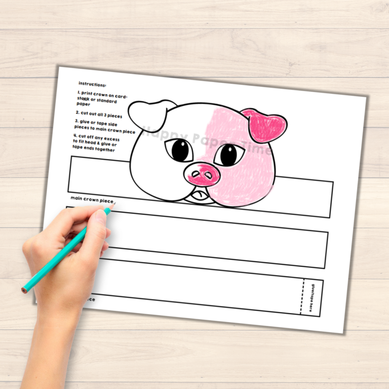 Pig Paper Crown Printable Farm Animal Coloring Craft | Made By Teachers