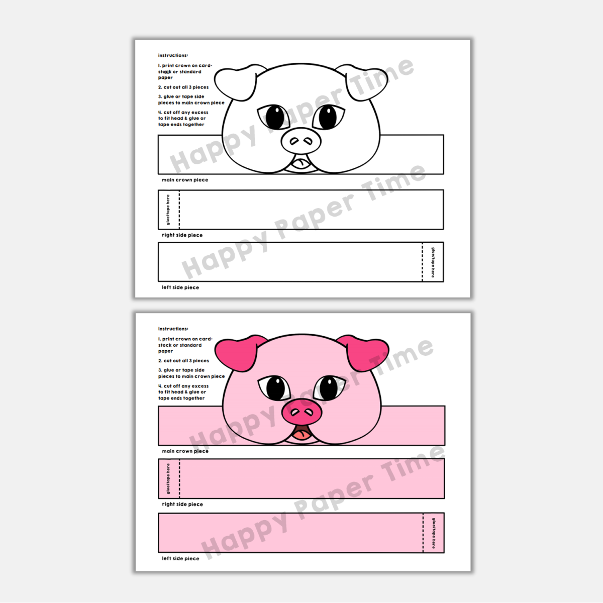 Pig Paper Crowns Printable Farm Animal Coloring Craft | Made By Teachers