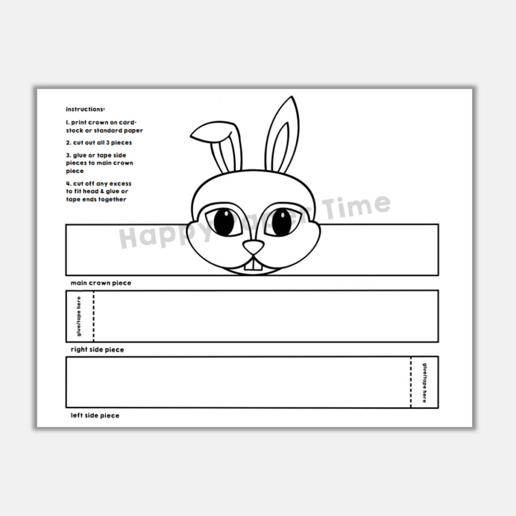 Rabbit Bunny Paper Crown Printable Farm Animal Coloring Craft | Made By ...