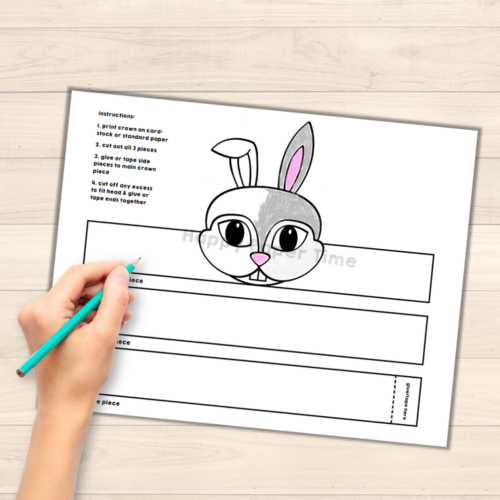 Rabbit Bunny Paper Crown Printable Farm Animal Coloring Craft | Made By ...