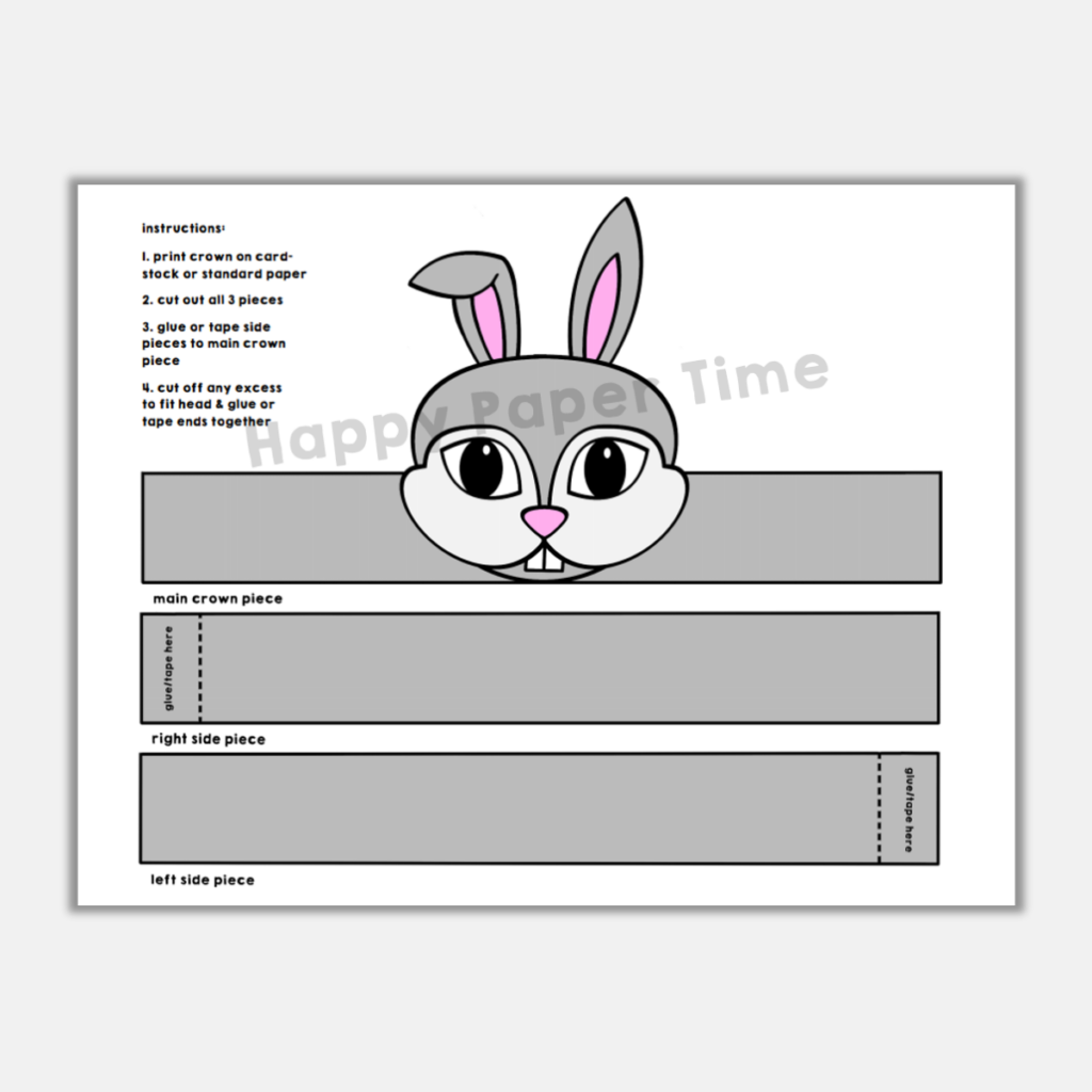 Rabbit Bunny Paper Crown Printable Farm Animal Costume Craft | Made By ...