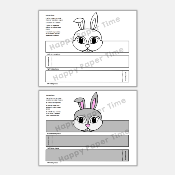 Rabbit Bunny Paper Crowns Printable Farm Animal Coloring Craft | Made ...