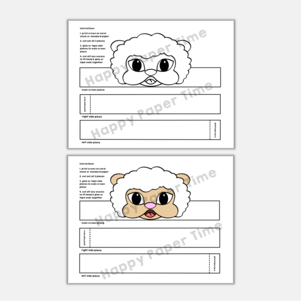 Sheep Paper Crowns Printable Farm Animal Coloring Craft | Made By Teachers