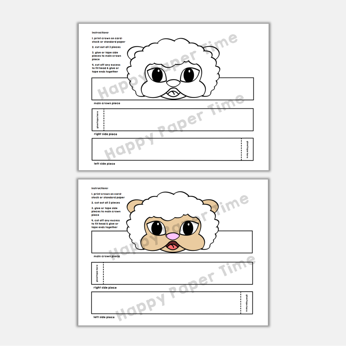 Sheep Paper Crowns Printable Farm Animal Coloring Craft | Made By Teachers