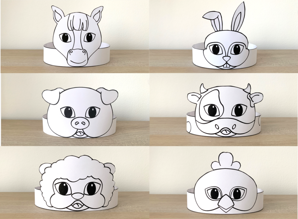 Farm Animals Paper Crowns Printable Coloring Craft Activity - Made By ...