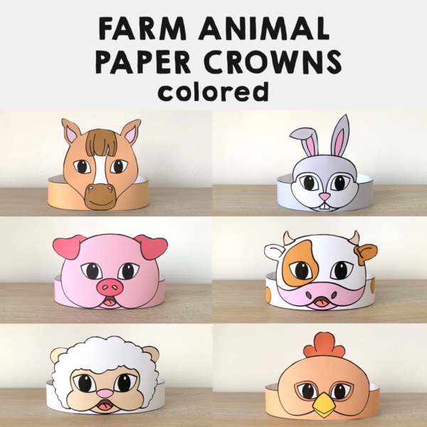 Farm Animals Paper Crowns Printable Costume Craft Activity | Made By ...