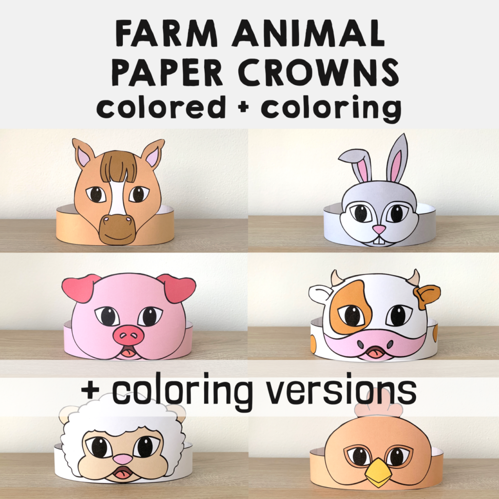 Farm Animals Paper Crowns Printable Coloring Craft Activity | Made By ...
