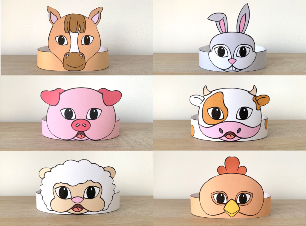 Farm Animals Paper Crowns Printable Coloring Craft Activity | Made By ...