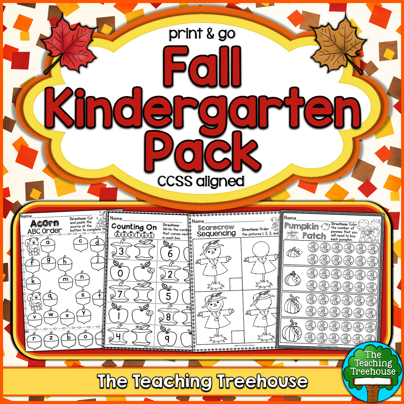 Fall Kindergarten Pack, No Prep, CCSS Aligned - Made By Teachers