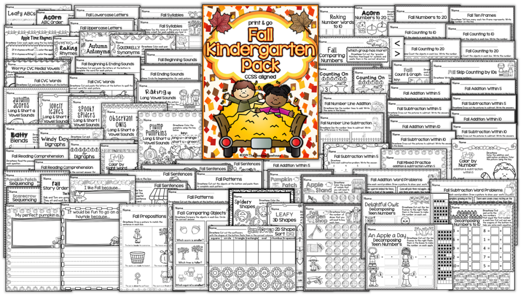 Fall Kindergarten Pack, No Prep, CCSS Aligned | Made By Teachers