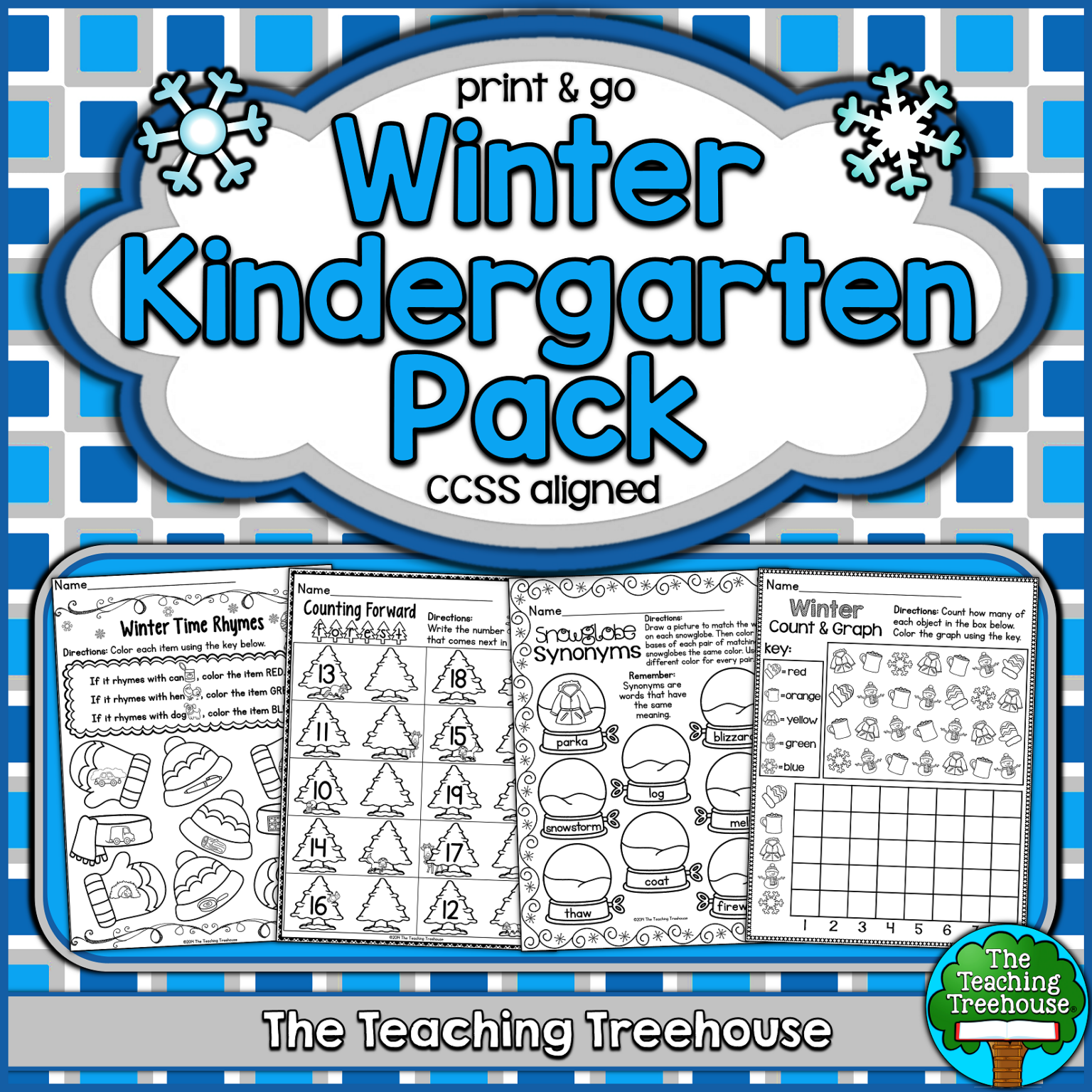 Winter Kindergarten Pack, No Prep, CCSS Aligned - Made By Teachers