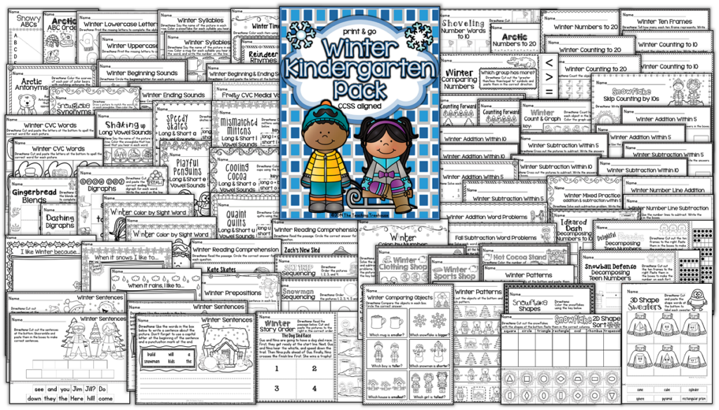 Winter Kindergarten Pack, No Prep, CCSS Aligned - Made By Teachers