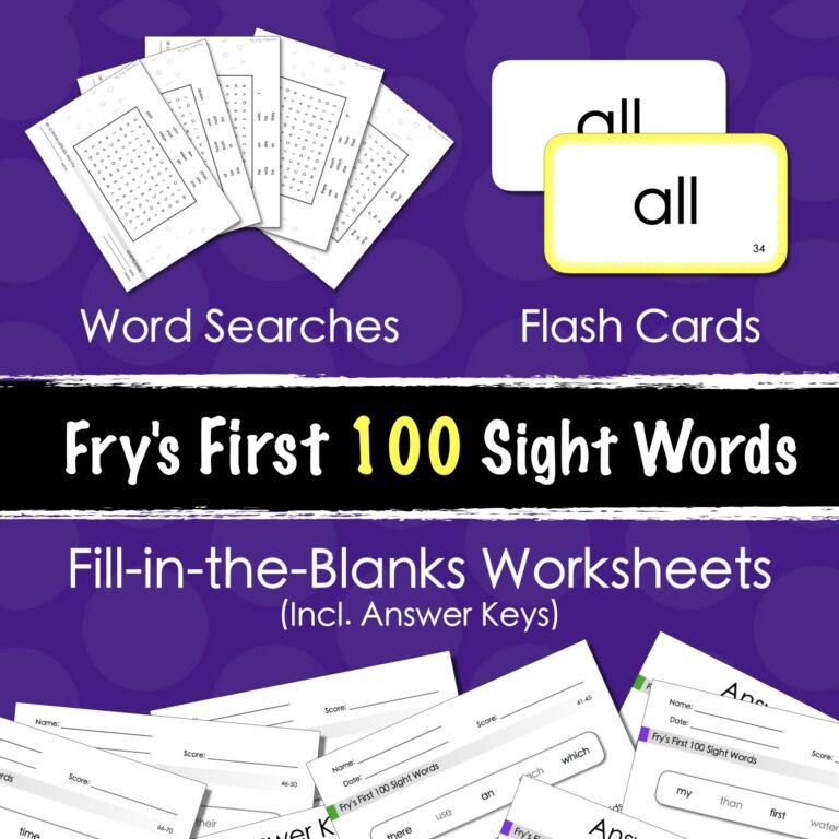 Fry's First 500 Sight Words Fill-in-the-Blanks Worksheets + More ...