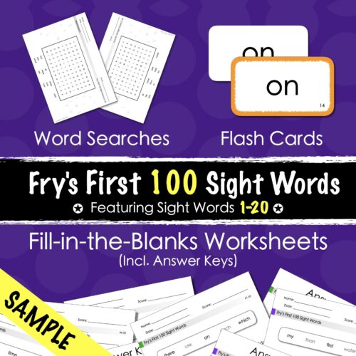 SAMPLE Fry's First 100 Sight Words Fill-in-the-Blanks Worksheets + More ...