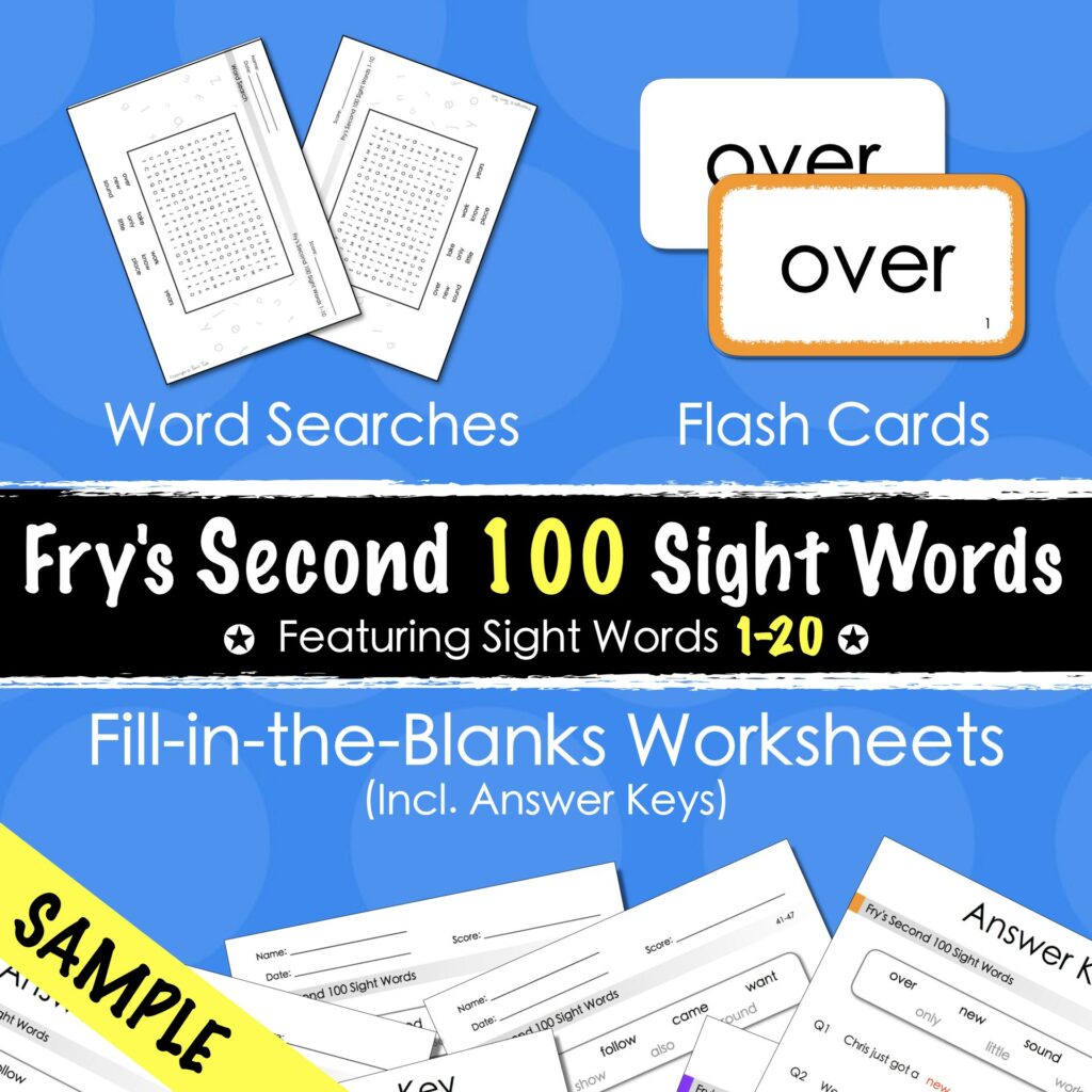 SAMPLE Fry's Second 100 Sight Words Fill-in-the-Blanks and More! - Made ...