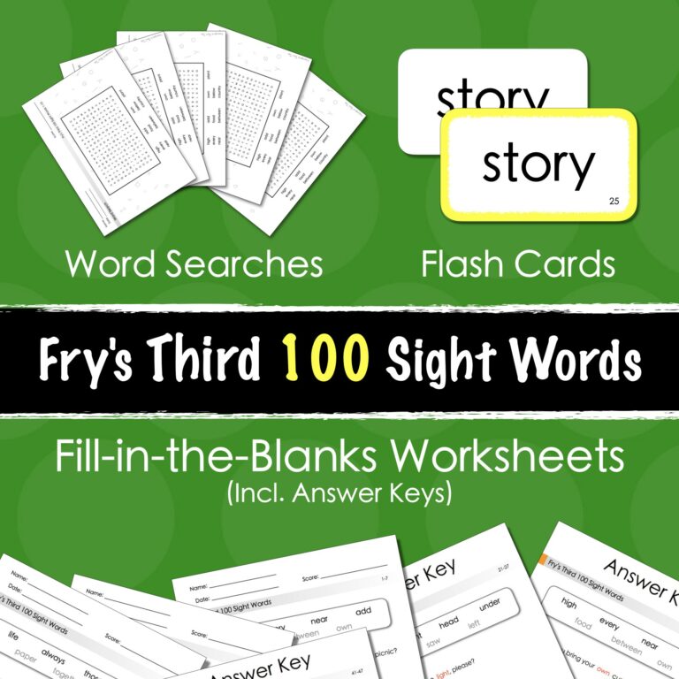 Fry's Third 100 Sight Words Fill-in-the-Blanks Worksheets + More ...