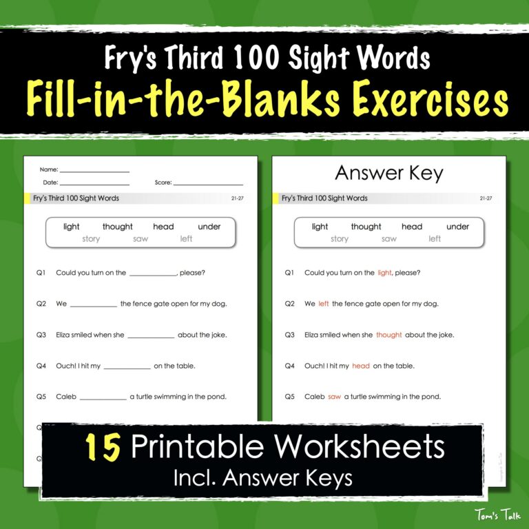 Fry's Third 100 Sight Words Fill-in-the-Blanks Worksheets + More ...